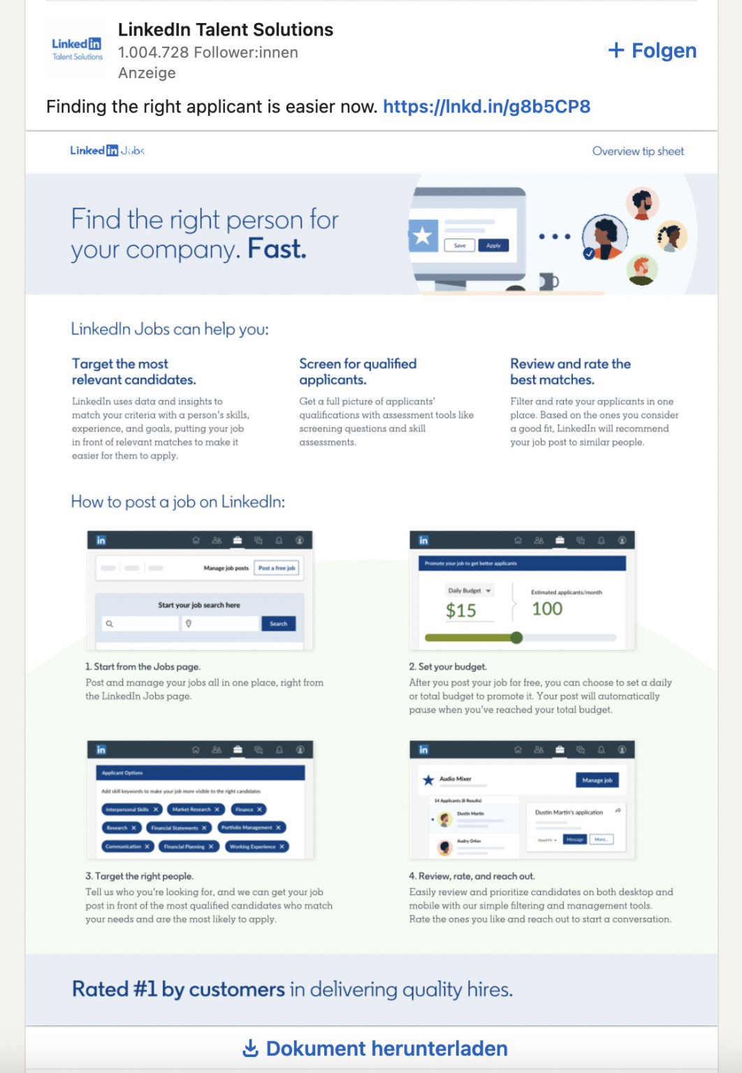 Document Ads auf LinkedIn | Projecter